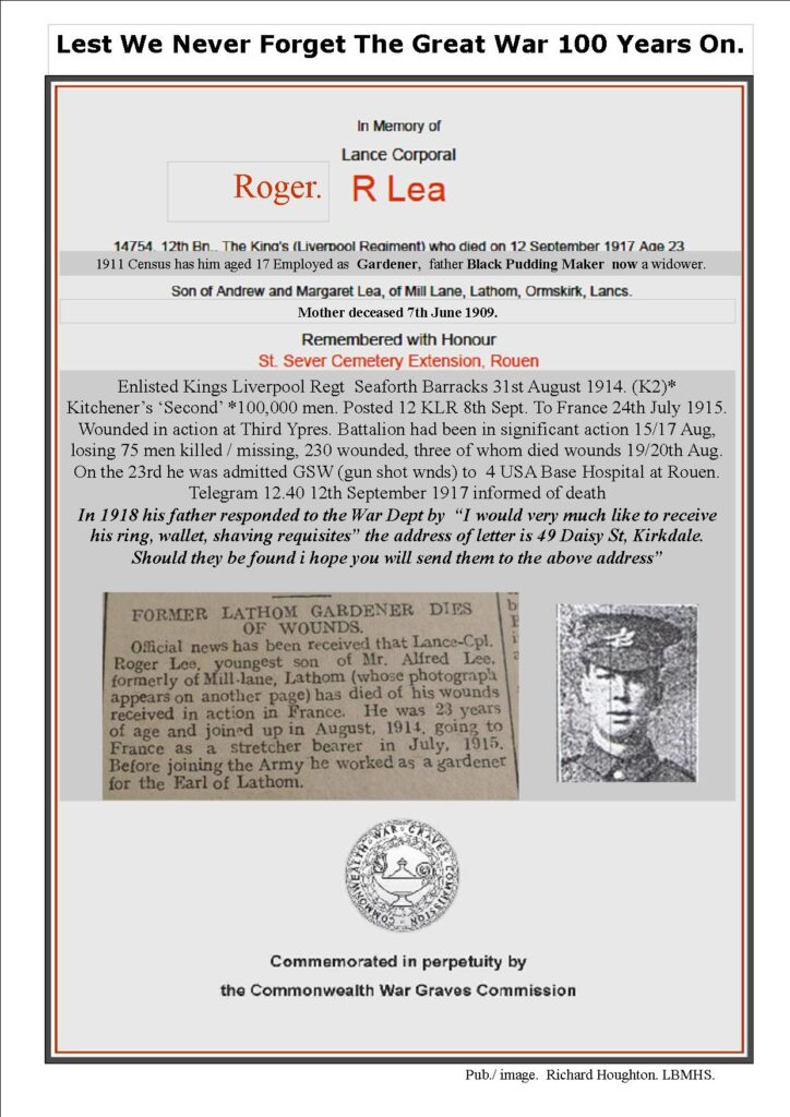 Lathom & Burscough War Memorial. Names L to Z. | LBMHS
